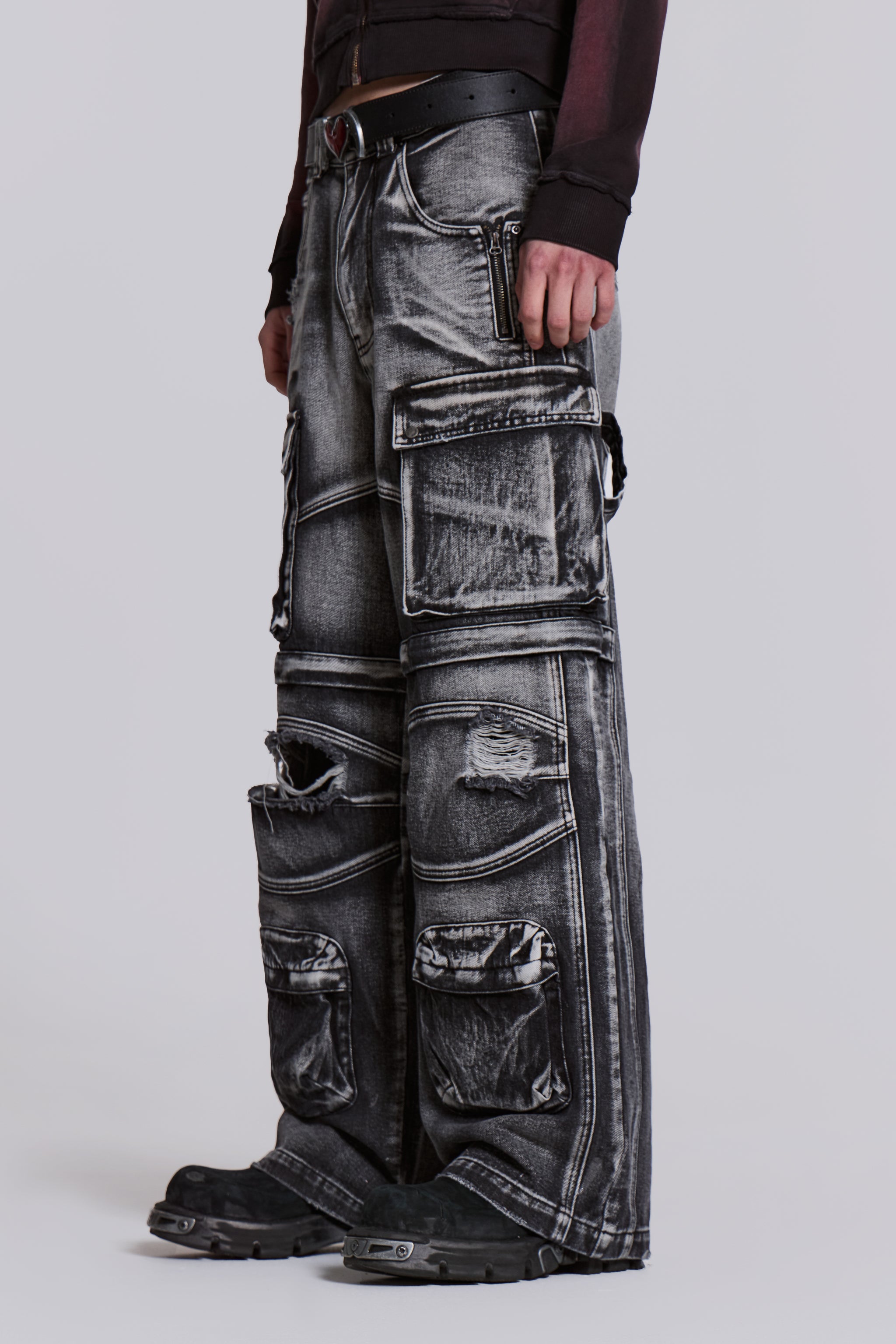 Shop Washed Black Apex Denim Cargos | Jaded London | Clothing