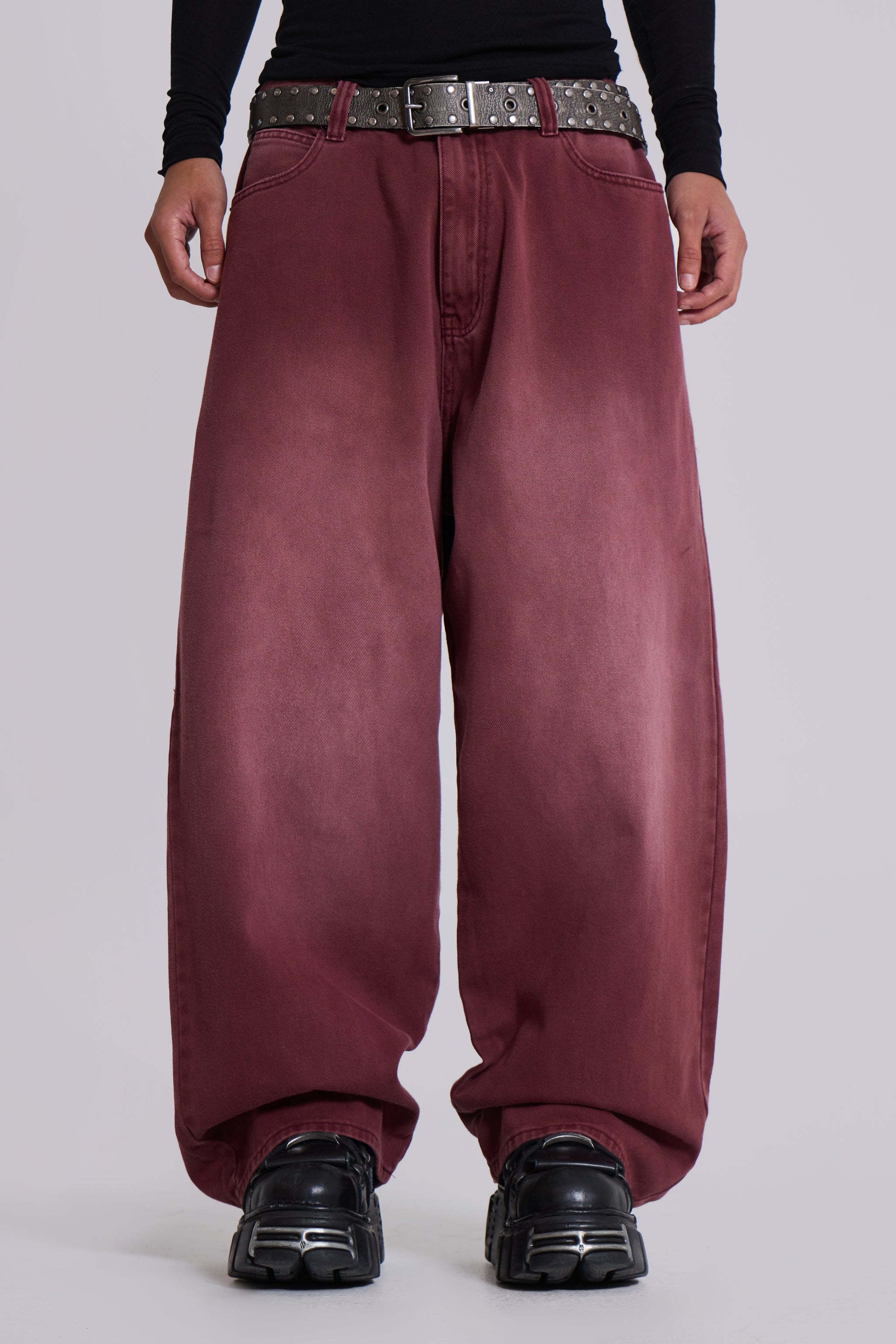 Burgundy Washed XL Colossus Jeans | Jaded London | Clothing