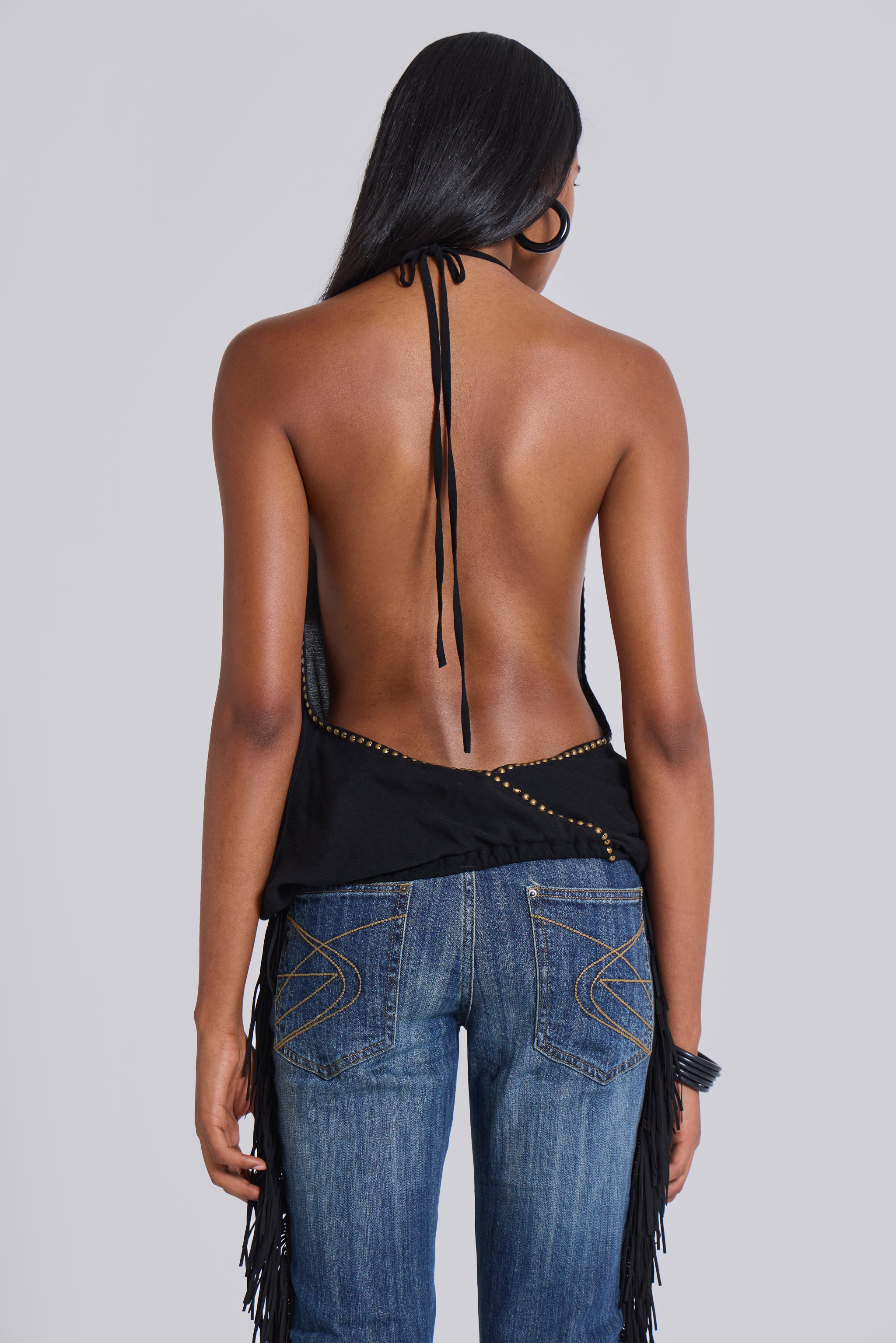 Tatiana Backless Studded Top in Black | Jaded London | Clothing