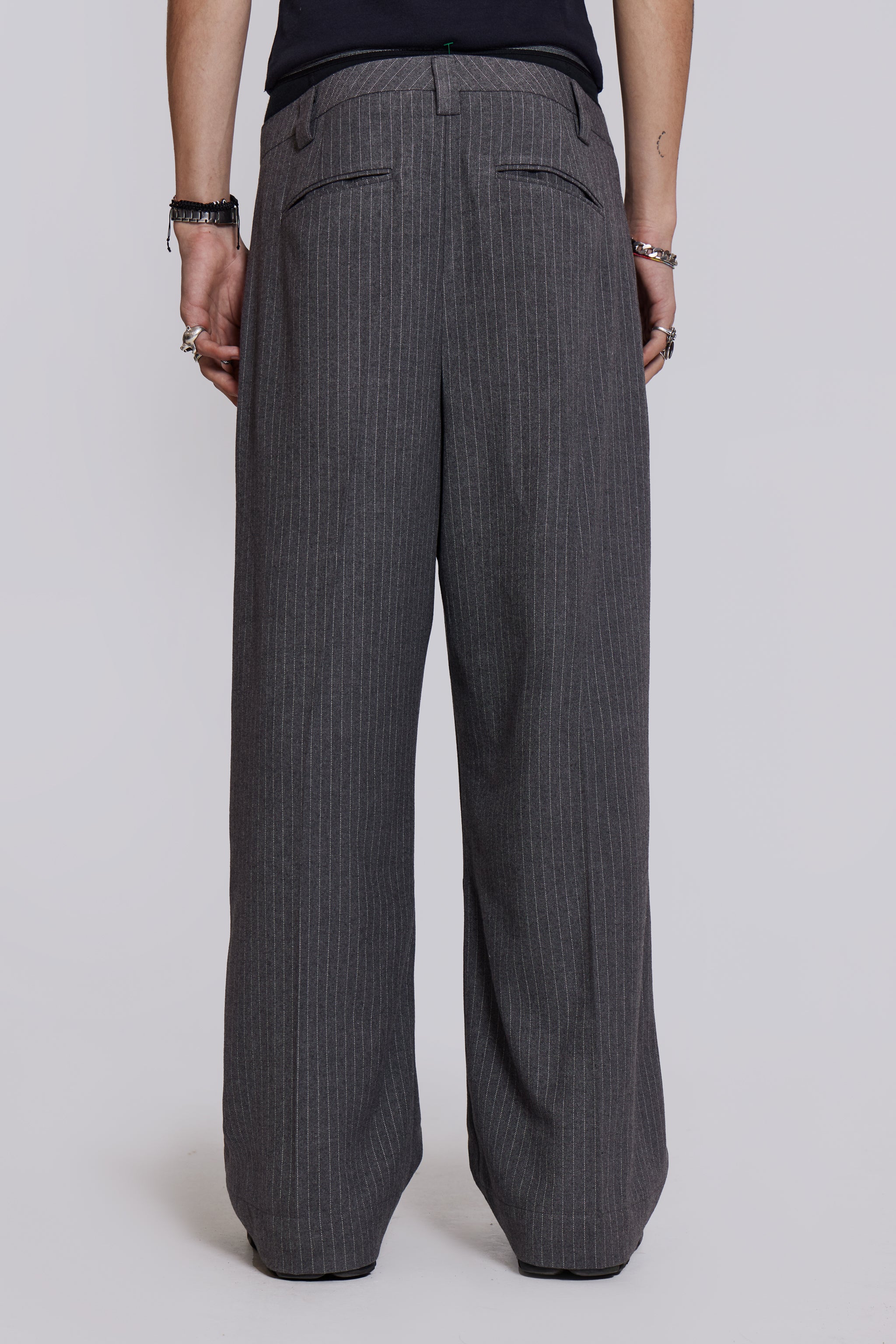 Shop Goliath Light Grey Pinstripe Suit Pants | Jaded London | Clothing
