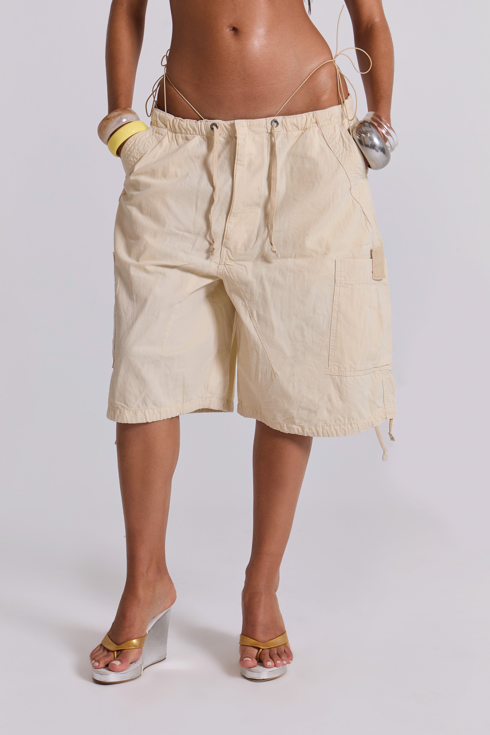 Shop Ecru Parachute Cargo Shorts | Jaded London | Clothing