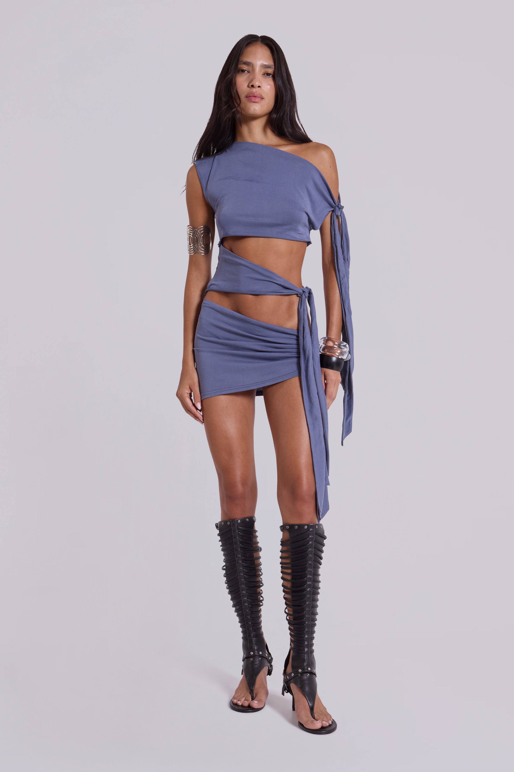 Mena Asymmetric Mini Dress in Indigo | Jaded London | Solace
