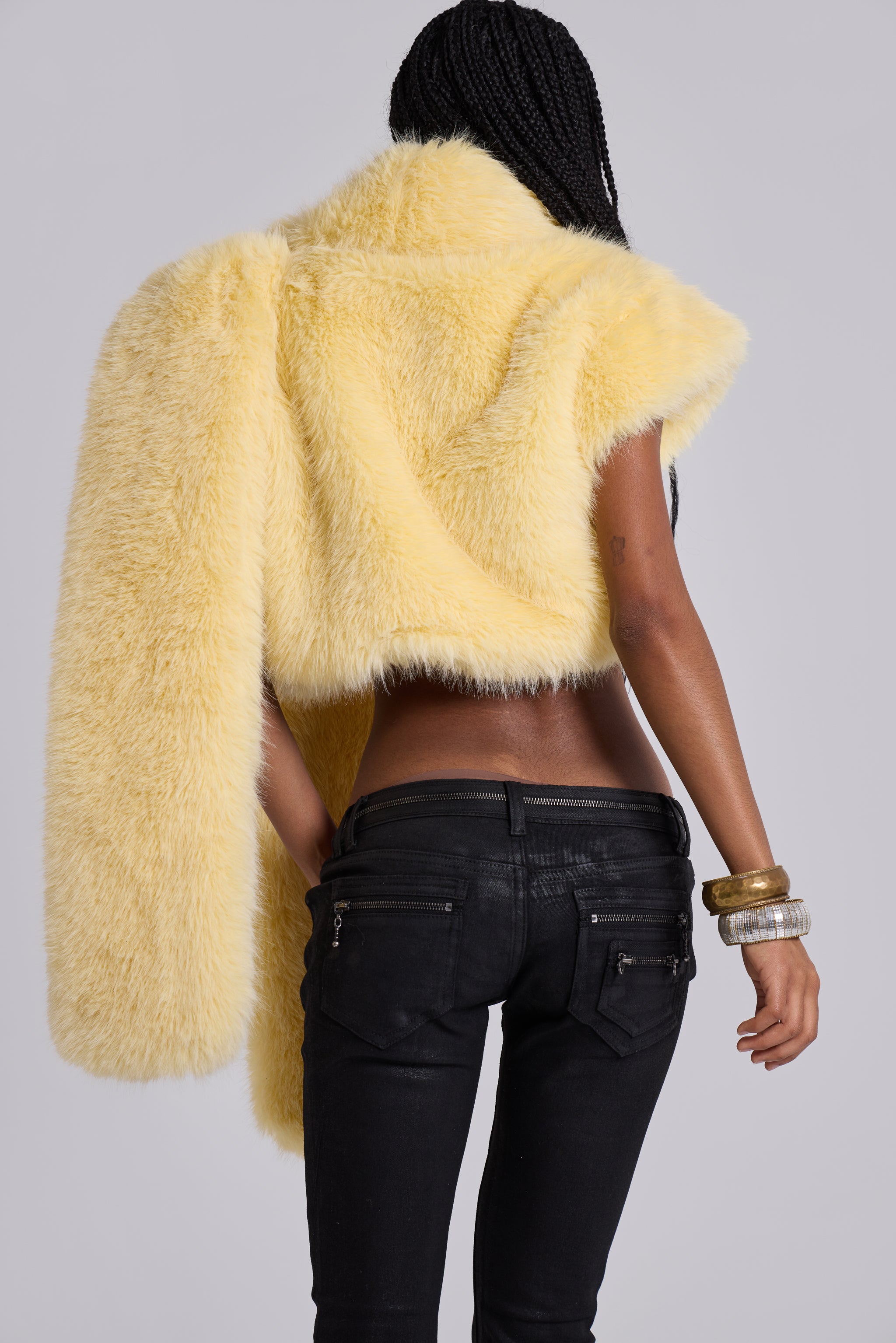 Saskia 2-in-1 Faux Fur Shrug in Yellow | Jaded London