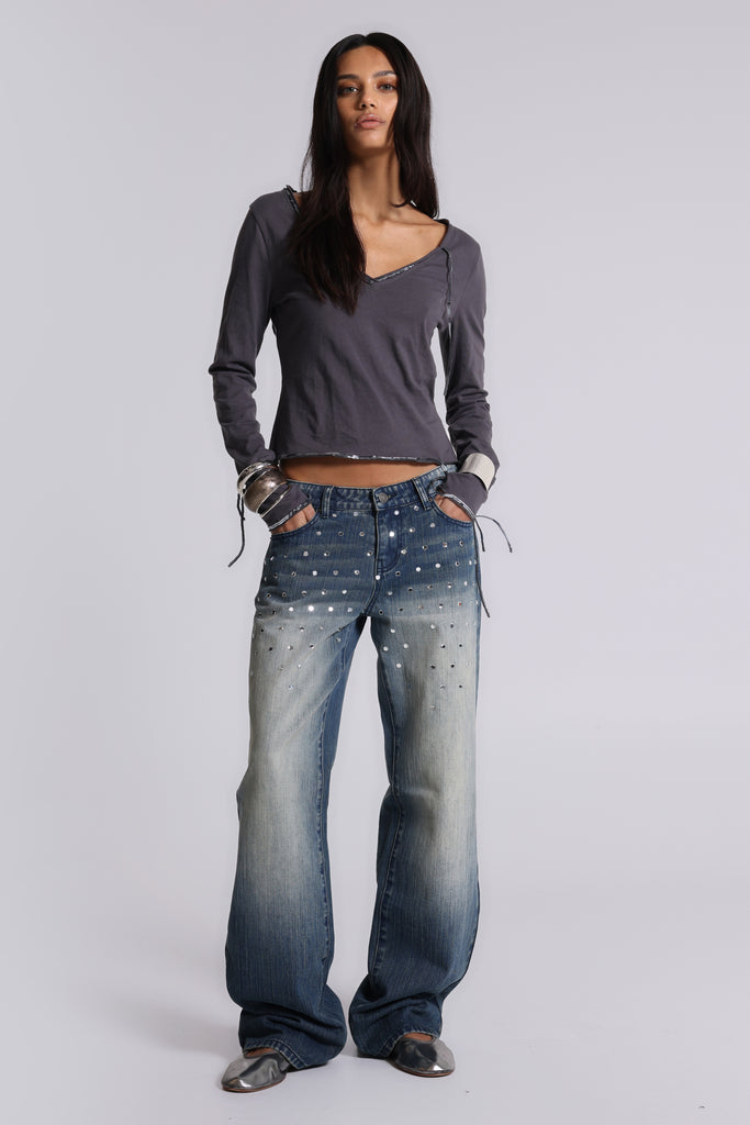 Fira Sequin V Neck Tee | Jaded London | Clothing
