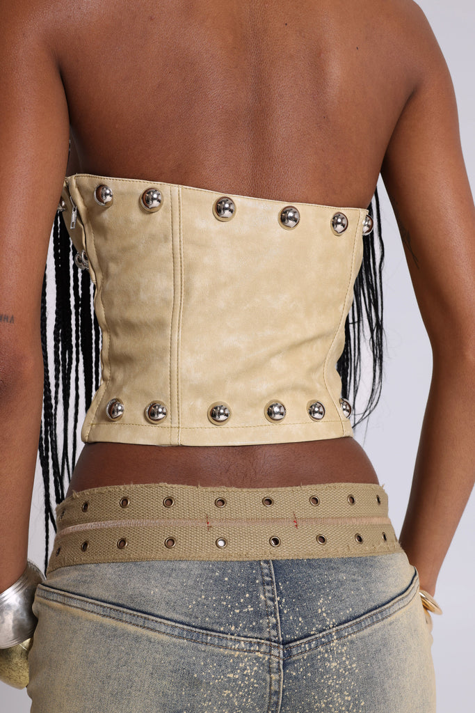 The Vinta PU Leather Studded Corset Top | Jaded London