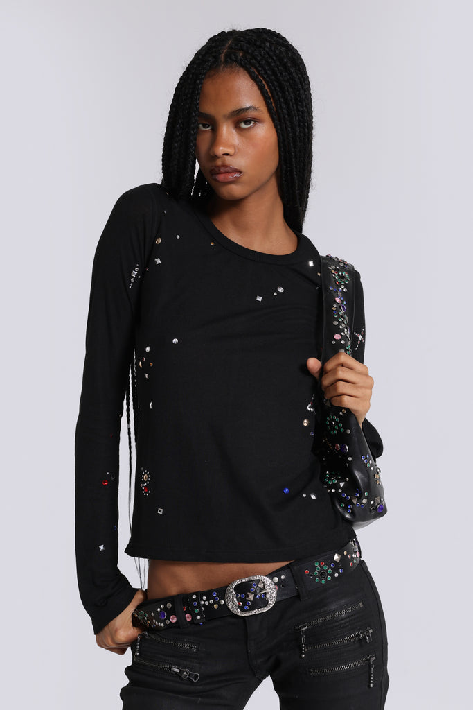 Jexa Jewel Studded Long Sleeve Top | Jaded London | Clothing